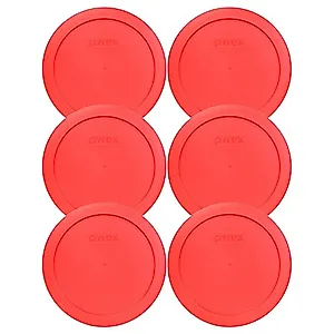 Pyrex Bundle - 6 Items: 7201-PC 4-Cup Red Plastic Food Storage Lids