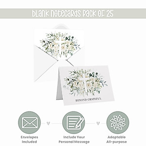 Rustic Elegance Thank You Cards with Envelopes (25 Pack) All Occasion Notecards Perfect for Baptism, Funeral, Religious Ceremonies, Sympathy - White Floral with Cross & Greenery Folded Stationery Set