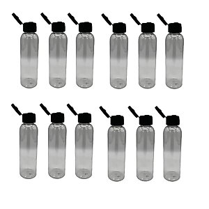 Natural Farms 4 oz Clear Cosmo Plastic Bottles -12 Pack Empty Bottle Refillable - BPA Free - Essential Oils - Aromatherapy | Black Flip Top Snap Cap - Made in the USA