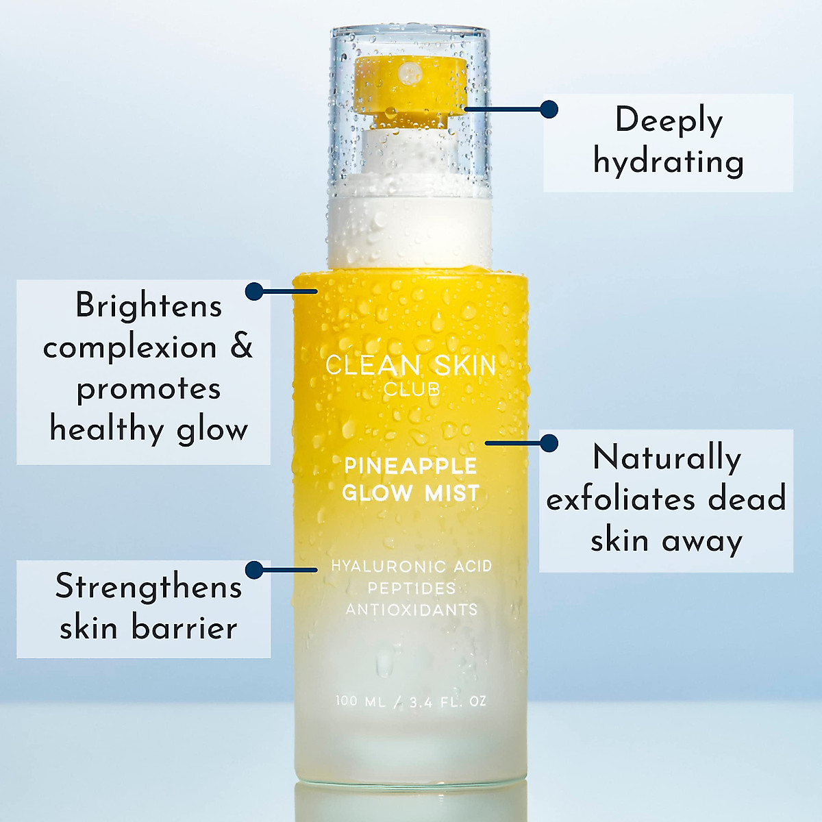 CLEAN SKIN CLUB Pineapple Glow Mist | Hyaluronic Acid + Peptides | Papaya + Coconut Extracts | Hydrating & Fortifying Face Spray | Vegan & Cruelty Free