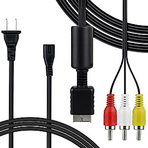 CHENLAN New AV Cable & AC Power Cord Bundle for Original Playstation 2
