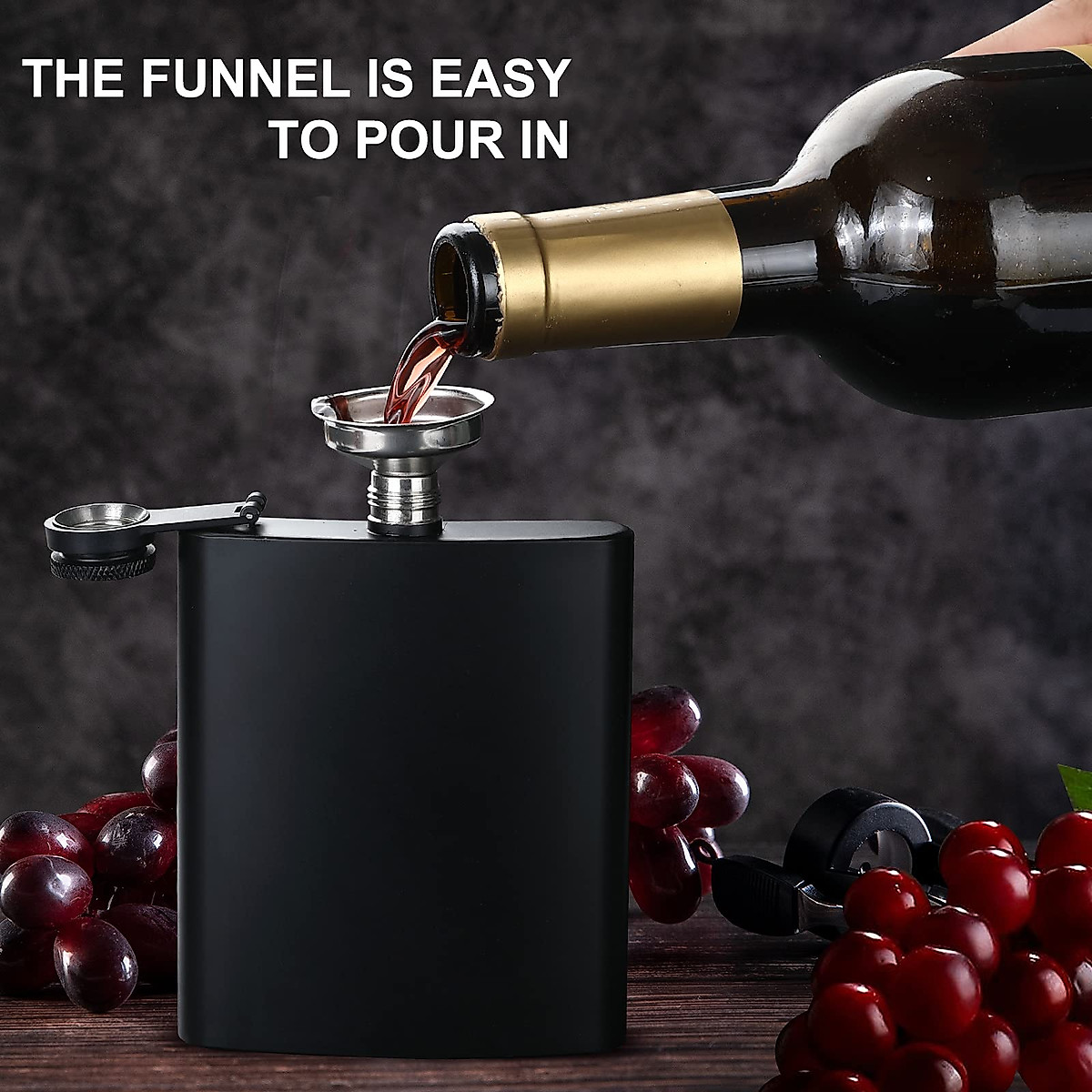 GADIEDIE10 Pcs Flasks for Liquor for Men, Matte Black 8 Oz Stainless Steel Leakproof and Funnel,with Never-Lose Metal cap,Hip Flask for Wedding Party Gift Outdoor Activities