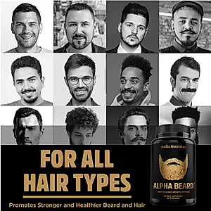 ALPHA BEARD Growth Vitamins | Biotin 10K MCG, OptiMSM®, goMCT®, BioPerine®, Collagen | Beard and Hair Growth Supplement for Men | Regrow Stronger, Thicker, Healthier Facial Hair - For All Hair Types