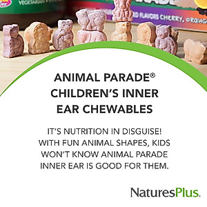 Natures Plus Animal Parade Inner Ear Support Children’s Chewable - Natural Cherry Flavor - 90 Animal-Shaped Tablets - Probiotic Supplement - Gluten Free - 45 Servings
