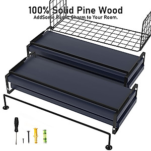 LUDORU Wood Floating Shelves Wall Mounted - 4+1 Tier Rustic Bathroom Wall Shelves Over Toilet with Wire Storage Basket and Towel Bar, set of 4 Farmhouse Floating Shelf for Bathroom, Kitchen,Navy Blue.