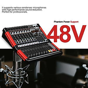 BOMGE X-8 Professional 8 Channel Audio Mixer Sound Board Mixing Console 8 Mic/Line Input Interface USB/MP3/Bluetooth Input 48V Phantom Power 24 FX DSP For PC, Studio Recording, Live Performance