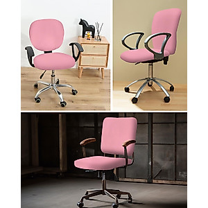Blush Pink 2 Pieces Computer Office Chair Covers Set, Stretchable Desk Rotating Chair Seat Cushion Slipcover Back Covers, Decorative Protectors Cover Minimalist Pure Classic Solid Fantasy Color