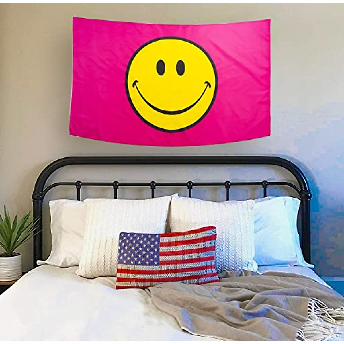 DANF 3x5 FT Pink Happy Face Flag Smile Flags Banner with Two Brass ...