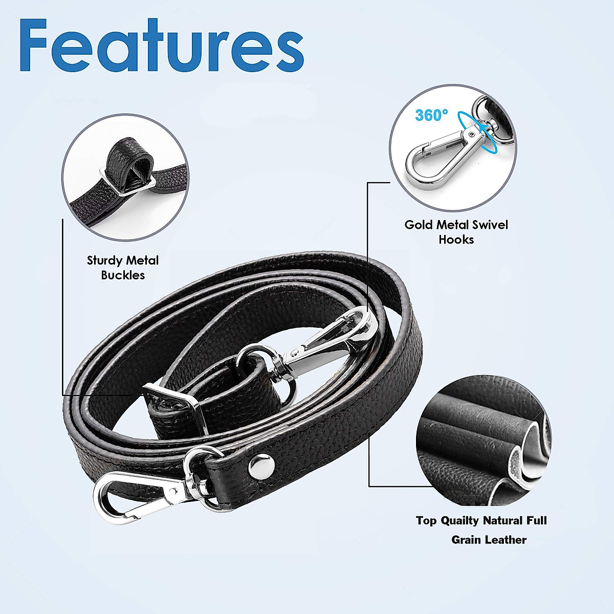 SeptCity Purse Strap Replacement, Genuine Leather Adjustable Crossbody Shoulder Straps For bags1.8 CM Width