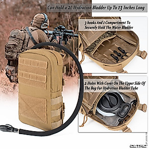 CLTAC Small Tactical Backpack MOLLE Hydration Pack Outdoor Water Bladder Carrier Pack for Vest with IFAK Med Pouch and 1.5L Bladder