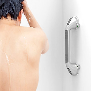 AmeriLuck 16.5inches Balance Assist Bathroom Shower Handle,Suction Bath Grab Bar with Indicators (Silver/Grey)