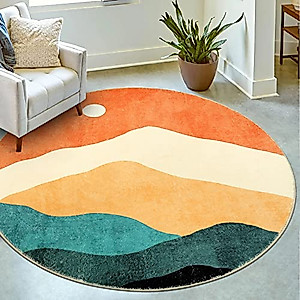 Sungea Abstract Round Rug for Bedroom 4ft, Faux Wool Soft Area Circle Rug, Farmhouse Washable Low Pile Throw Rugs, Carpet for Living Room Sofa Nursery Kids Room Decor