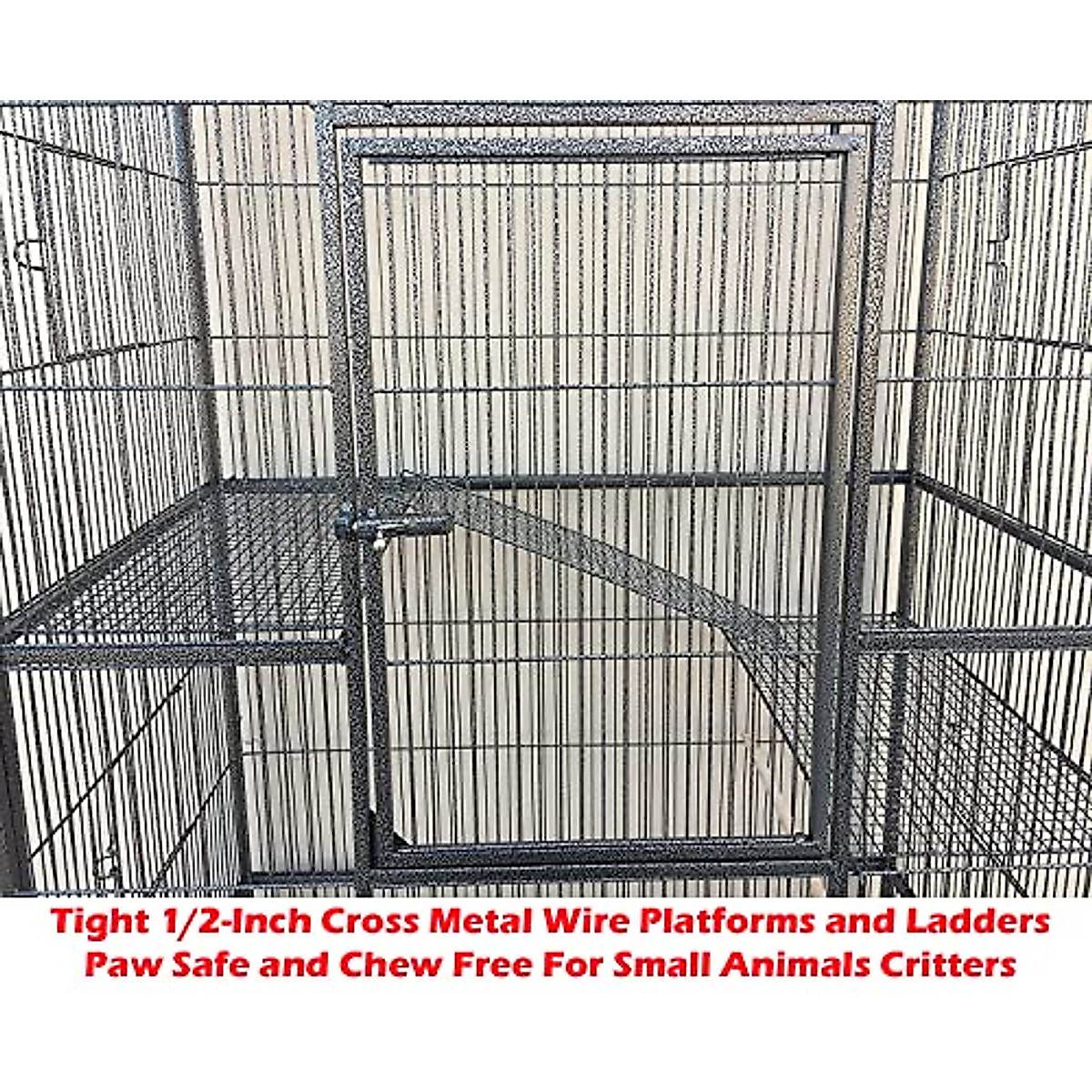 54" Large Double 3-Levels Small Animals Critters Wrought Iron Cage Center Slide Out Divider Tight 1/2-inch Bar Spacing Removable Rolling Stand Ferret Chinchilla Rat Mouse Hamster Sugar Glider
