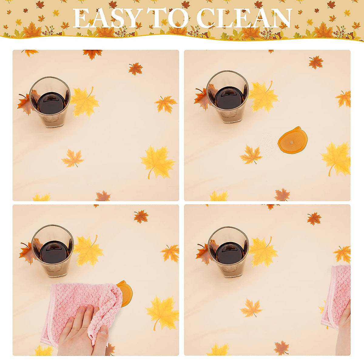 CAKKA Thanksgiving Tablecloth Plastic 54x108 Inch, 2 Pack Disposable Fall Pumpkin Table Cover, Orange Maple Leaf Rectangle Autumn Table Cloth for Fall Thanksgiving Day Table Decor Decoration