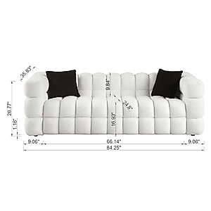 EOVTK 84.3" Marshmallow Sofa with Deep 3 Seats, Modern Boucle Fabric Tufted Cloud Sleeper Couch with 2 Pillows, for Living Room Apartment Office, White