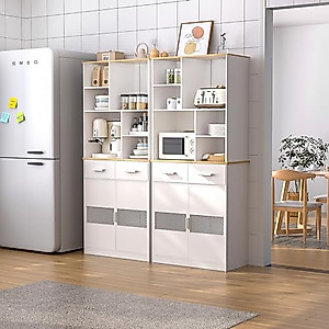VECELO 72" Tall Kitchen Pantry Storage Cabinet with Doors & Shelves & 2 Drawers Freestanding Buffet Hutch with | Microwave Stand | Cupboard for Dining Room