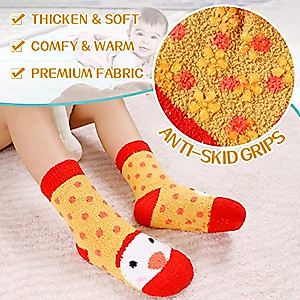 Eyean Kids Fuzzy Socks Non Slip Soft Fluffy Slipper Grips Socks Warm Plush Cozy Cabin Boy Girls Crew Socks 6 Pairs (Dot Animal, 8-12 Years)