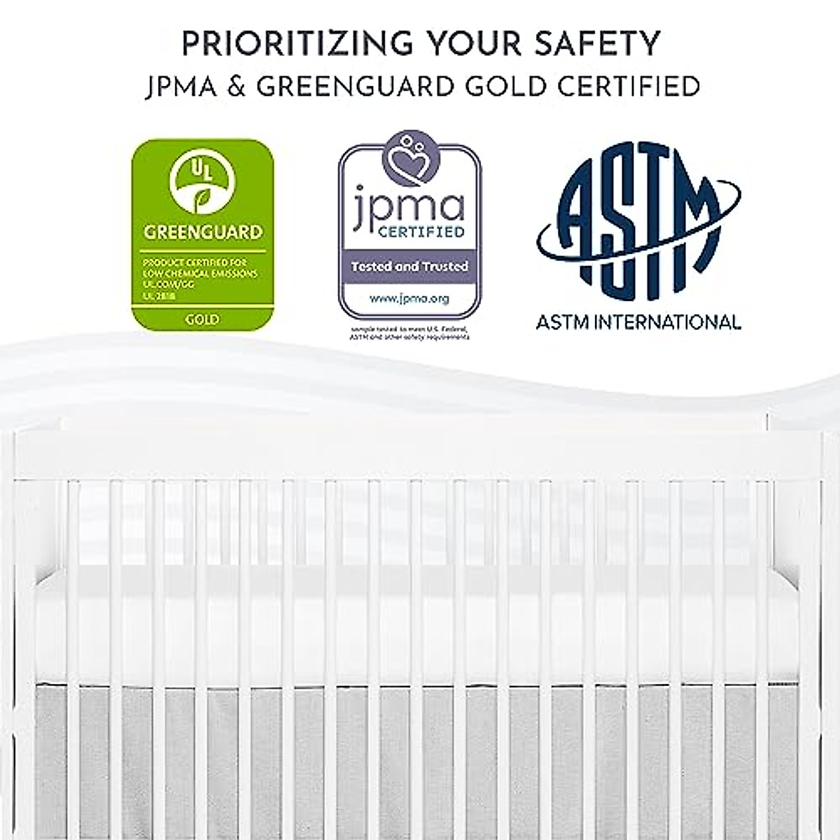 Evolur Loft Art Deco 3-in-1 Convertible Crib in White with Gold Hardware, Greenguard Gold Certified, 3 Mattress Height Settings, Features Rounded Spindles, Converts to Toddler Bed & Daybed