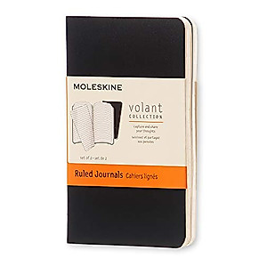Moleskine Volant Journal, Soft Cover, XS (2.5" x 4") Ruled/Lined, Black, 56 Pages (Set of 2)