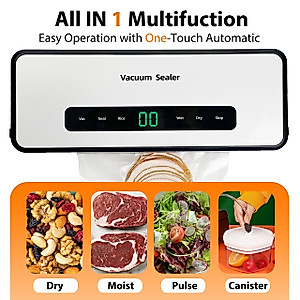 Vacuum Sealer Machine Built-in Bag Roll Storage and Cutter,Fast-Compact Food Sealer,90kpa Powerful Suction,Multi-Functional Food Vacuum Saver&Wide Seal,With1 Bag Roll&5pcs Pre-cut Bags