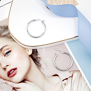 JIAYIQI Sterling Silver Hoop Earrings for Women Lightweight Round Small Sliver Hoop Earrings Hypoallergenic Diameter 25mm