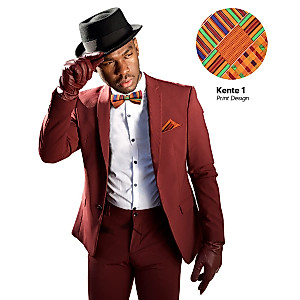 Vittorio Farina Premium African Kente Pre-Tied Bow Ties & Pocket Square Set for Men (Kente #1)