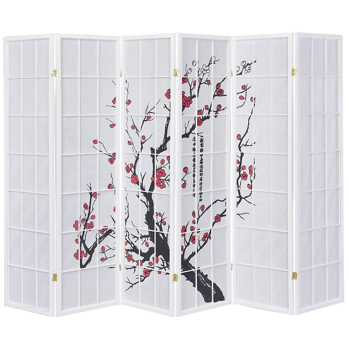 Legacy Decor 4 Panel Room Divider Privacy Screen Panel Blossom Shoji Design White Color 71 inches Tall