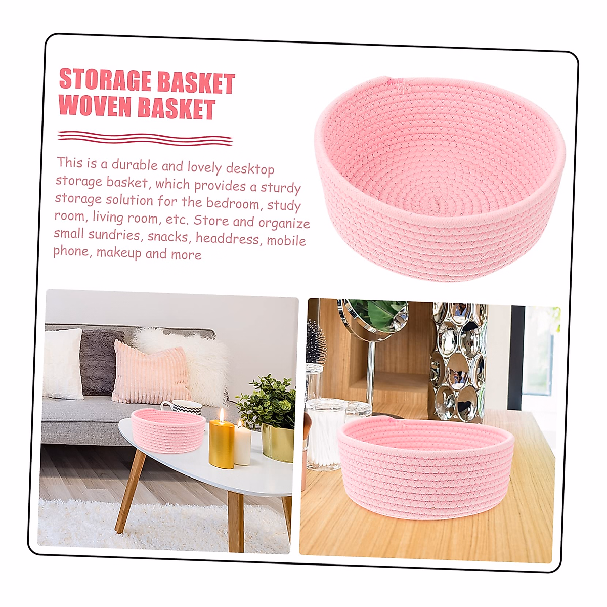 ibasenice Portable Pink Cotton Rope Woven Basket Laundry Hamper
