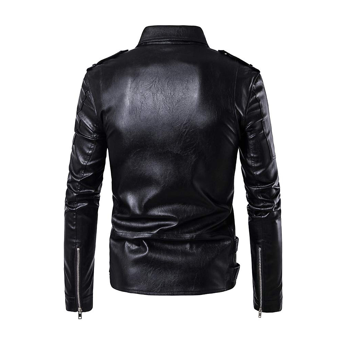 PASOK Men's PU Leather Jacket Causal Belted Faux Leather Motorcycle Jacket Zipper Biker Coat Black XL