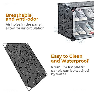 NiHome 24-Pair Shoe Organizer Cabinet with Doors and Top Shelf, Stackable, Expandable and Free-Standing Plastic Storage Rack for Entryway, Closet, Garage, Bedroom, Hallway and Office