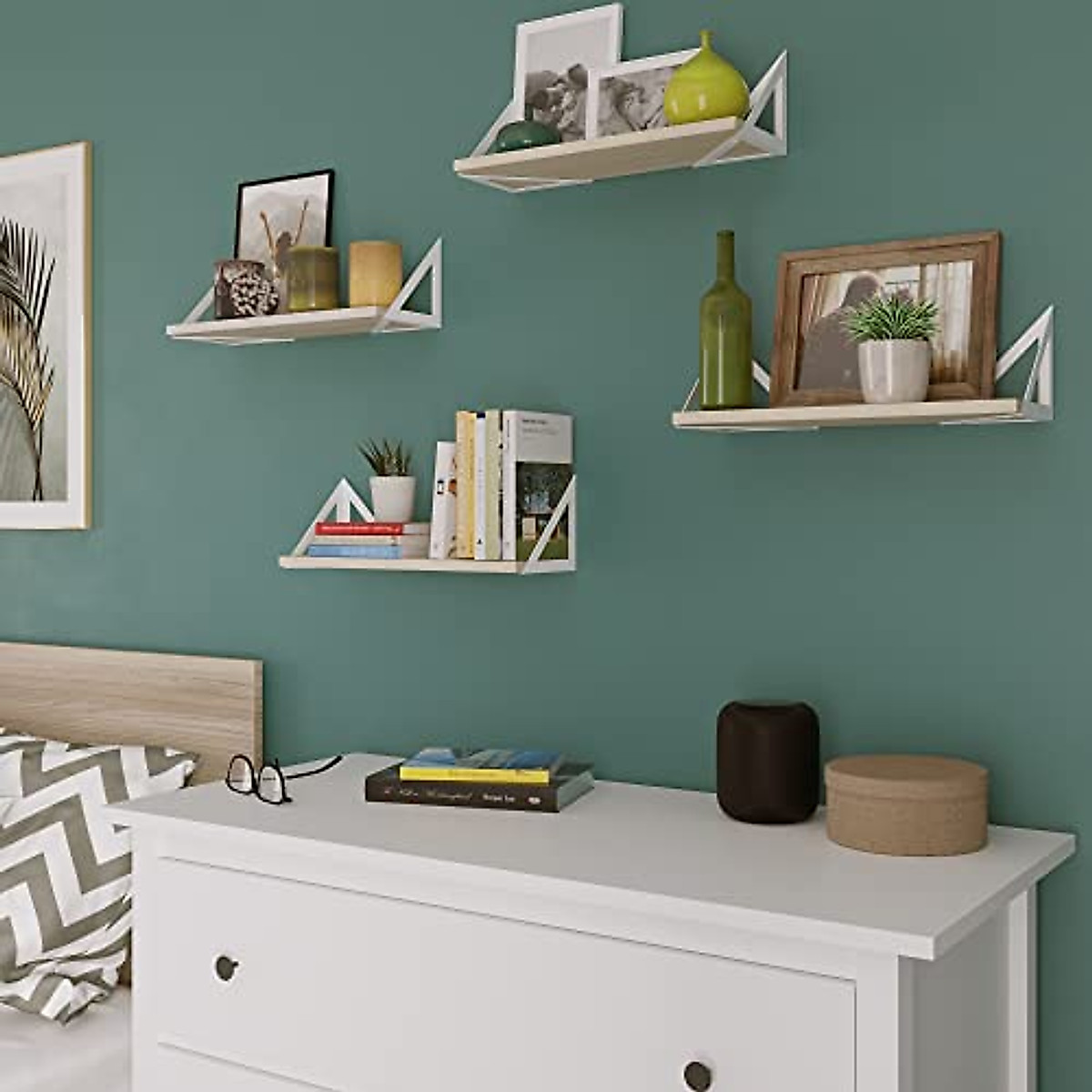 Wallniture Minori Floating Shelves for Wall Book Shelves Living Room Storage Shelves for Bathroom, Bedroom, Kitchen Natural Wood Set of 4