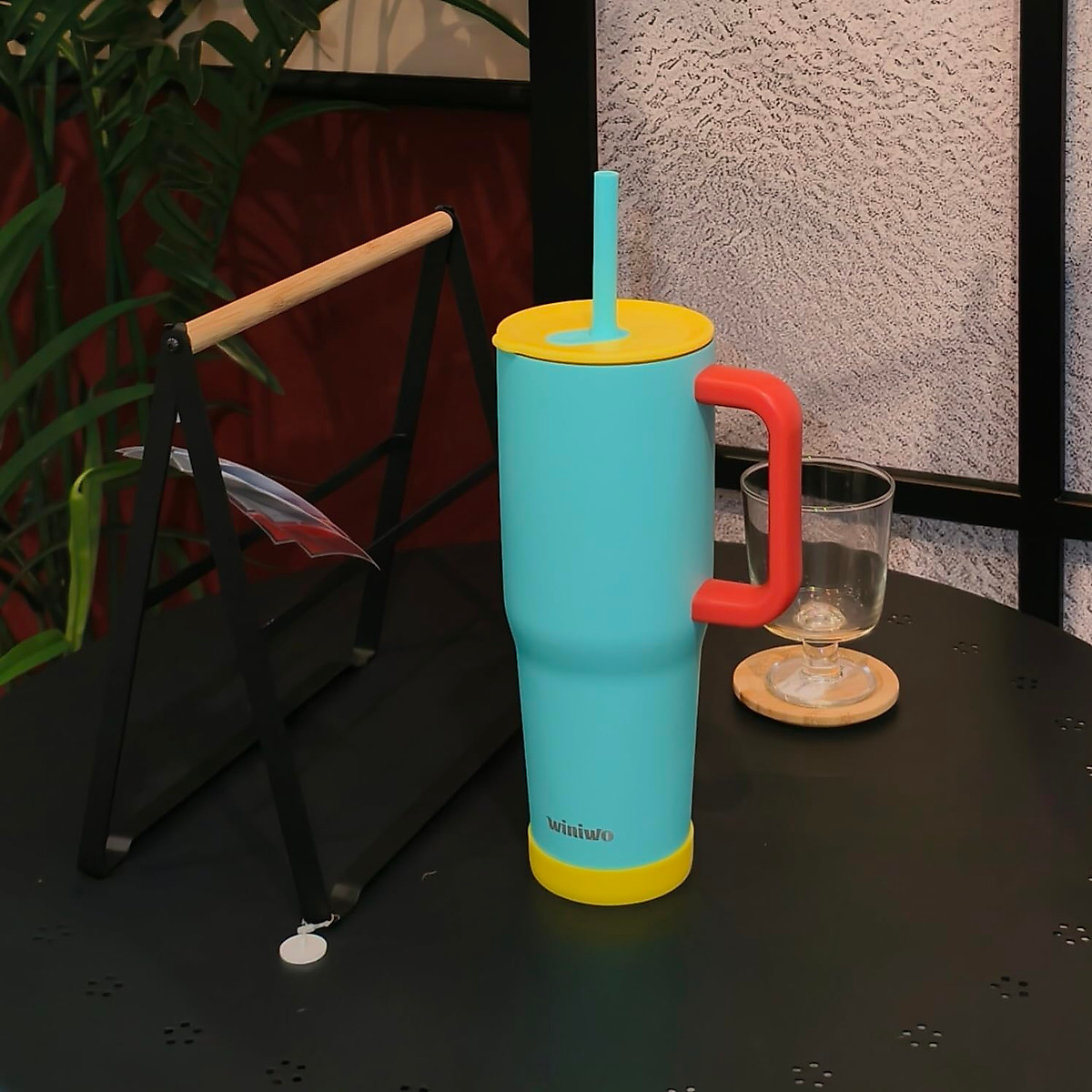 winiwo 40 oz Tumbler with Handle and Straw for Her, Flexible Straw, Insulated Tumbler Cups with Silicone Bottom, Keeps Beverages Cold Up to 24 Hours, Gym/Work/Travel/School/Gift（Elegant Blue）