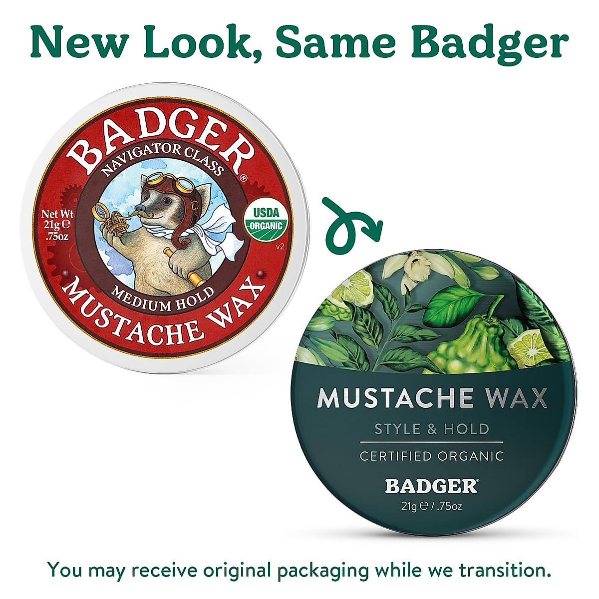 Badger - Mustache Wax, Medium Hold, Natural Mustache Wax, Certified Organic, Styling Facial Hair Wax, Moustache Wax, 0.75 oz