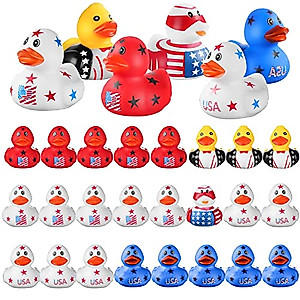 Patriotic Rubber Ducks - 24 Pcs Independence Day Novelty Funny Squeeze Baby Shower Bathtub Ducks for Fourth of July Party Supplies