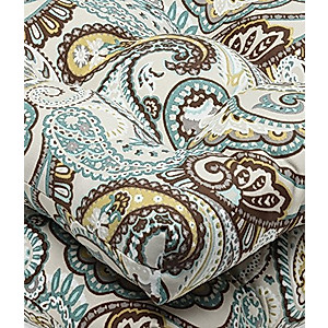 Pillow Perfect Paisley Indoor/Outdoor Chair Seat Cushion, Tufted, Weather, and Fade Resistant, 19" x 19", Blue/Brown Tamara Quartz, 2 Count