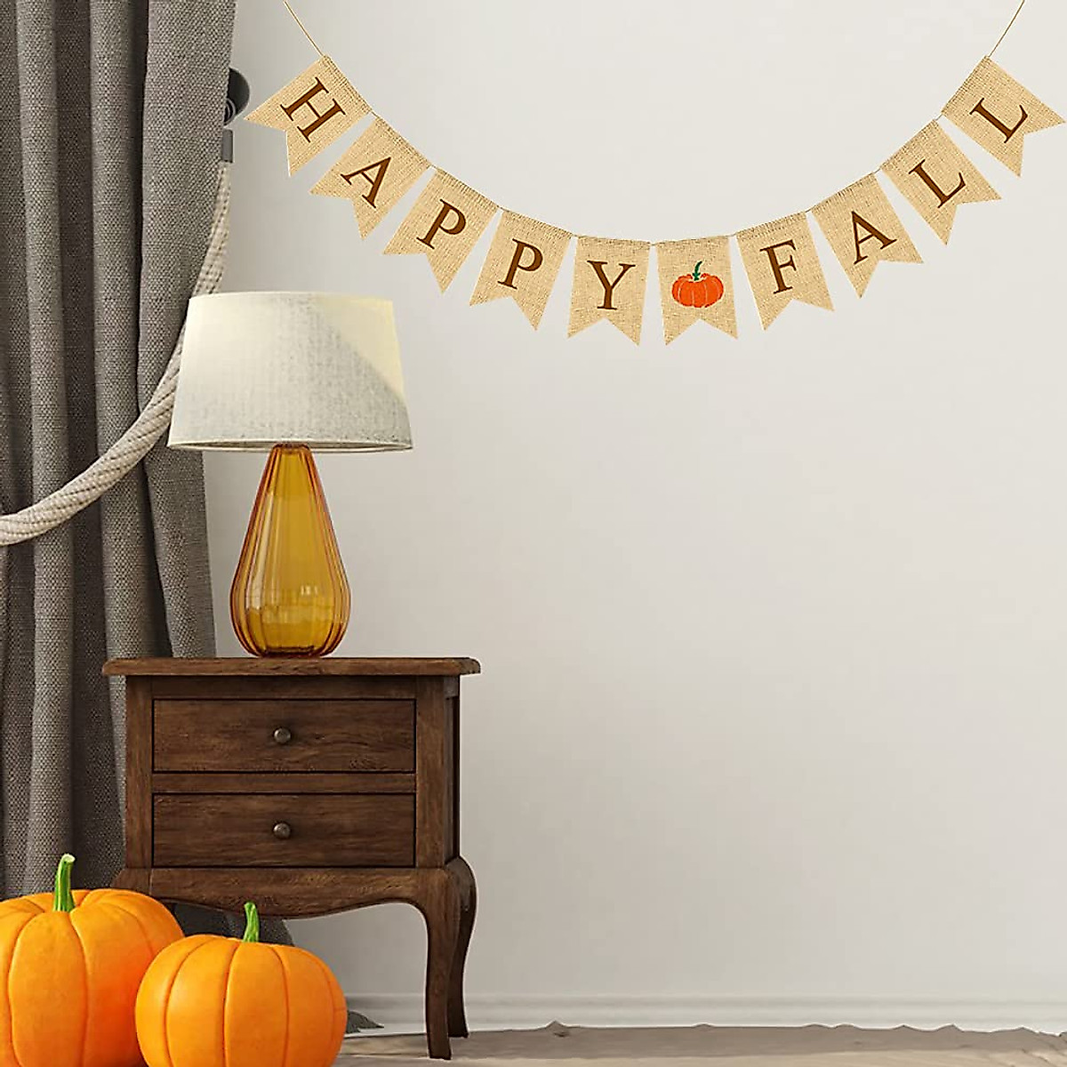 Happy Fall Burlap Banners Thanksgiving Pumpkin Burlap Banners Garlands for Fireplace Mantel Decoration Rustic Happy Fall Banner for Thanksgiving Party Supplies