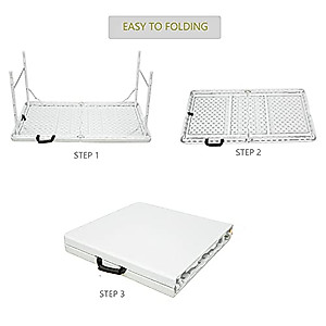 Icoud 4ft Plastic Folding Table Portable Heavy Duty White Dining Table Fold-in-Half for Camp Party Kitchen Indoor Outdoor
