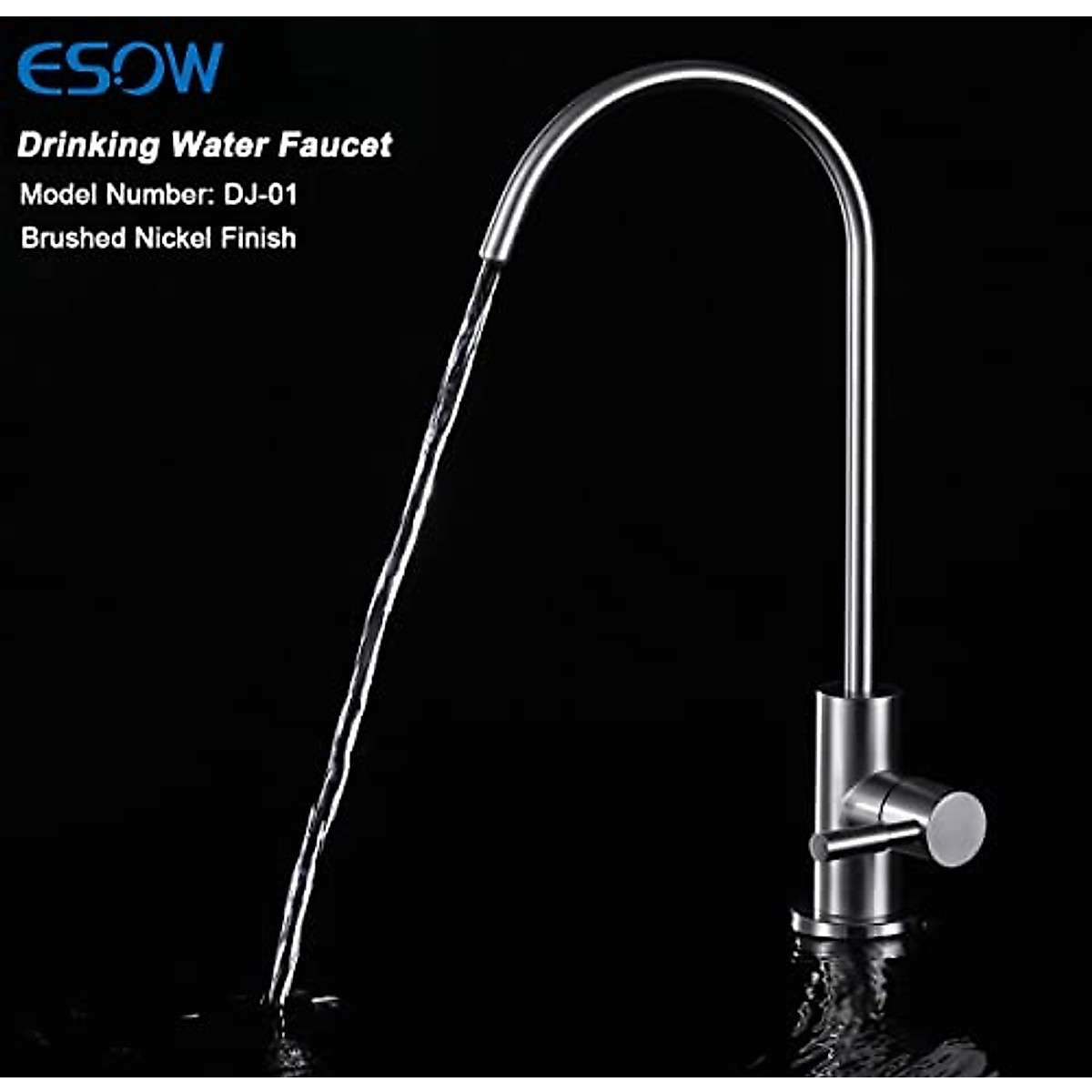 ESOW 100% Lead-Free Kitchen Water Filter Faucet, Fits Most Reverse Osmosis and Water Filtration System for Kitchen Bar Sink in Non-Air Gap, SUS304 Stainless Steel Brushed Nickel Finish