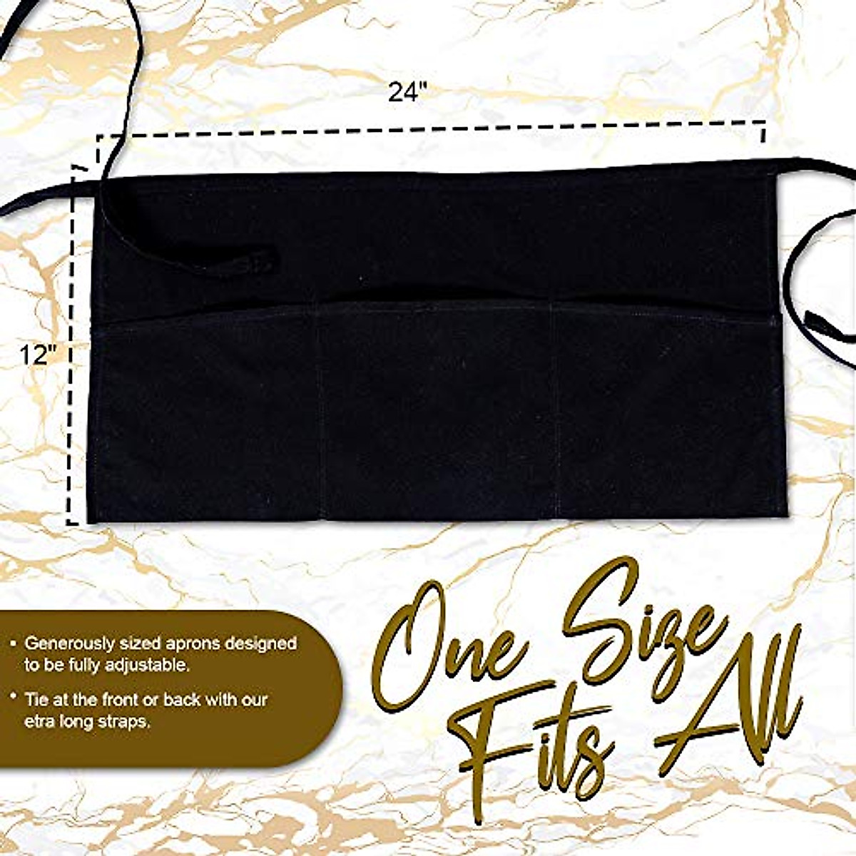 12 Pack - Black Server Waist Aprons, Waitress Half Apron