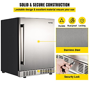 VEVOR 24'' Built-in Beverage Cooler, 5.3 cu.ft. Stainless Steel Beverage Refrigerator w/Embraco Compressor, 142 Can Beer Fridge for Home Bar Office Outdoor Indoor Use, 150L, Black & Silver