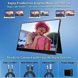 Ruvihya 15.8" Dual USB-C Mini HDMI Eye Care Travel Monitor, 1080P IPS 100%sRGB Portable Monitor for Laptop, Second External Screen for PC Phone MacBook PS5 Switch, with Cover Stand 3 in 1 Display Mode