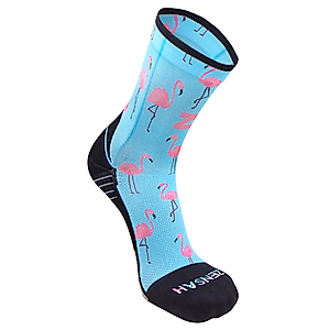 Zensah Limited Edition Mini Crew Running Socks - Anti-Blister, Fun, Athletic Socks for Men and Women (Large, Pink Flamingos)