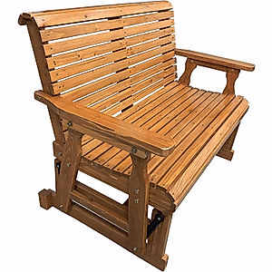 Fortune Candy Wooden Patio Glider with High Roll Back and Deep Contoured Seat, Solid Fir Wood, 2-Seater, Heavy Duty 800 LBS, 4 Feet, Brown