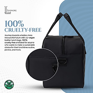 LEONORE Lunch Bag | Insulated Cooler for Work, College, Travel | Large Reusable Lunchbox for Men & Women | Vegan Leather Designer Tote (Matte Black)