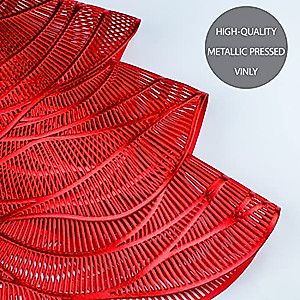 Snowkingdom Red Placemats and Coasters Set of 6 Pressed Metallic Vinyl 15 inch Rose Round Place Mats Dining Table Mats Dinning Table Centerpiece