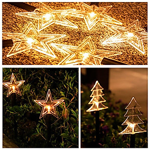 Solar Christmas Lights Outdoor - Set of 15 Energy Saving Waterproof Solar Powered Stake Lights - 2 Lighting Modes Christmas Decorations for Home, Pathway, Garden, Walkway, Yard, Lawn, Patio (3 Styles)