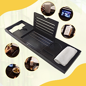 Enlux Premium Bathtub Tray Caddy - Expandable Bath Tray - Unique House Warming Gifts, New Home, Anniversary & Wedding Gifts for Couple, Bridal Shower Gift for Women (Black)