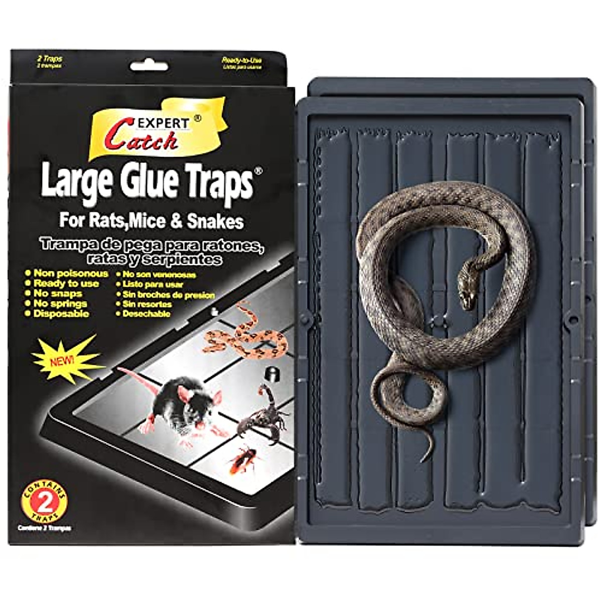 Jifeineng 2 PCS Extra Large Snake Mouse Super Glue Traps Heavy Duty Baited Extra Strength Rat Sticky for Indoor Home Garage Garden
