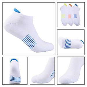 JOYNÉE Mens Ankle Low Cut Athletic Tab Socks for Men Sports Comfort Cushion Sock 6 Pack,White,Sock Size 10-13