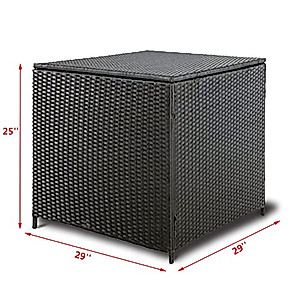 UNITED FLAMES 91 Gallons Outdoor Storage Box Waterproof Deck Box Lightweight All-Weather Wicker Storage Bin for Storing Cushions Garden Tools and Pool Toys Black